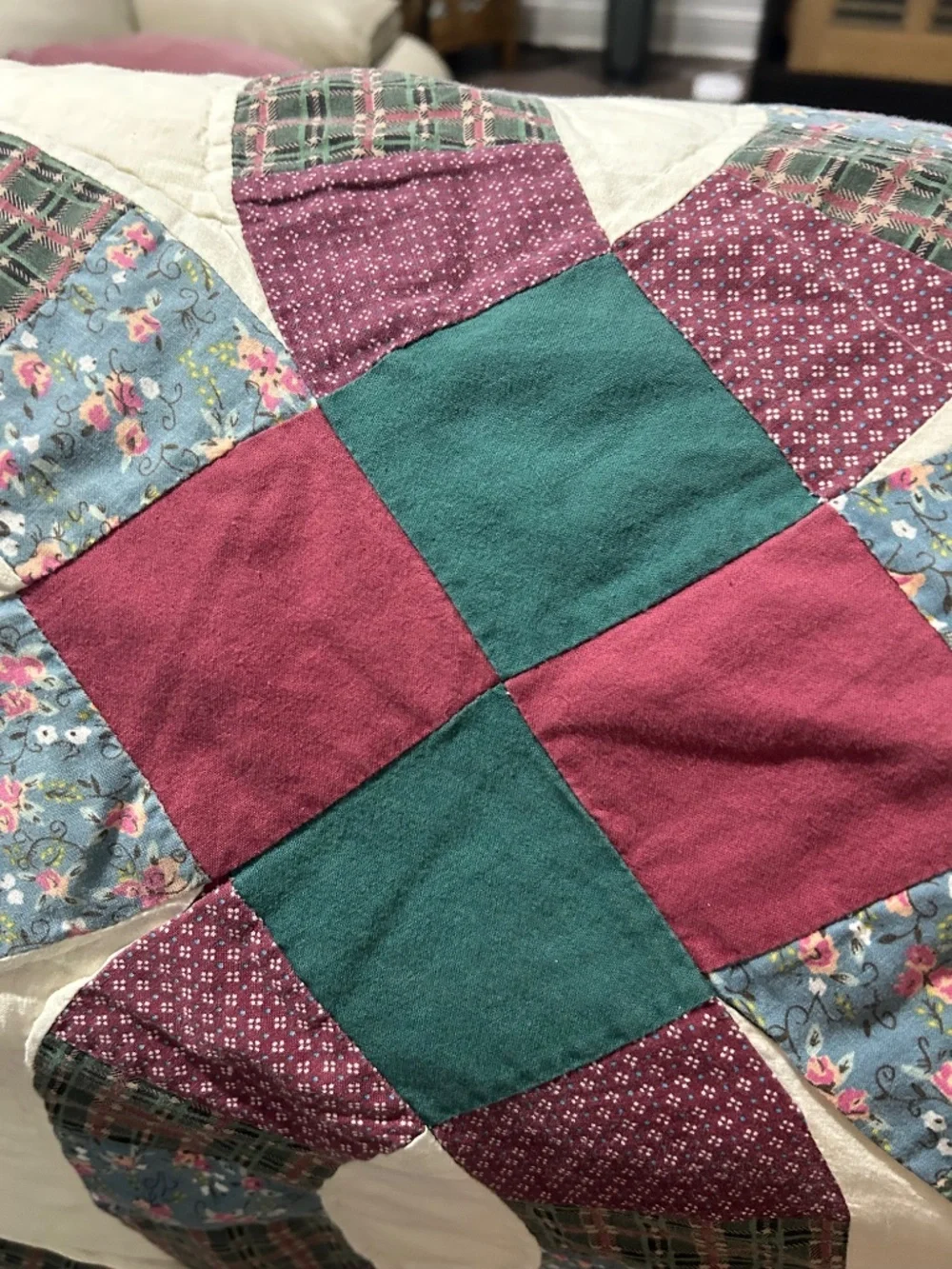 Handmade | Bedding | Vintage Queen Hand Sewn Quilt Wedding Ring Pattern ...
